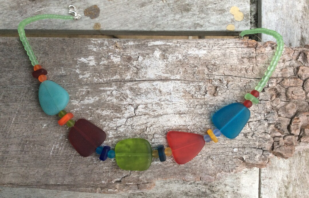 Sea Glass Necklace,multi Colored Sea Glass Necklace,frosted Sea Glass ...