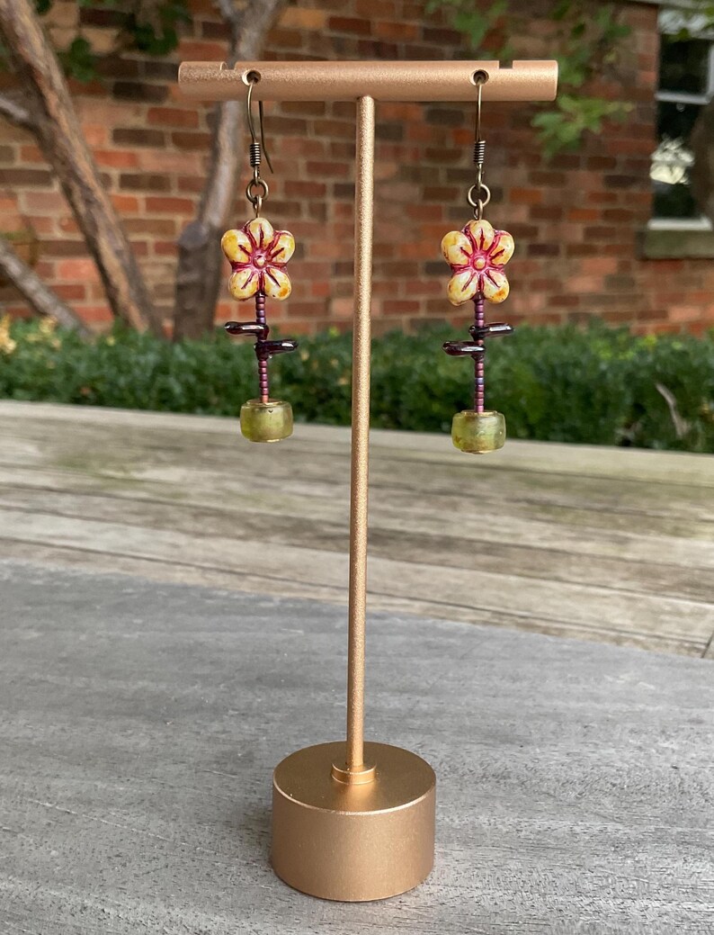 Boho Daisy Earrings: Czech Glass Flower Pot Earrings - Etsy