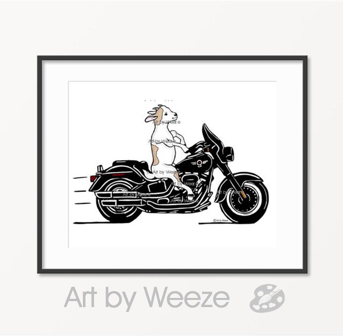 Printable Goat, Goat on Motorcycle, White and Tan Goat, Instant ...