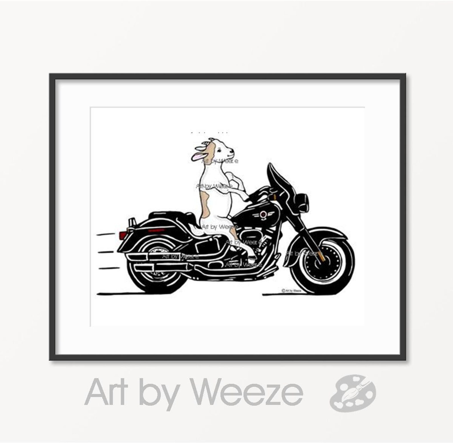 Printable Goat, Goat on Motorcycle, White and Tan Goat, Instant ...