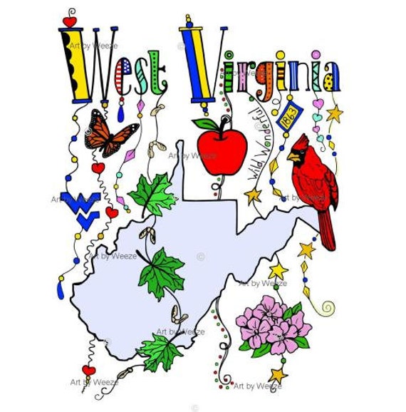 West Virginia West Virginia Art State Outline West Virginia | Etsy