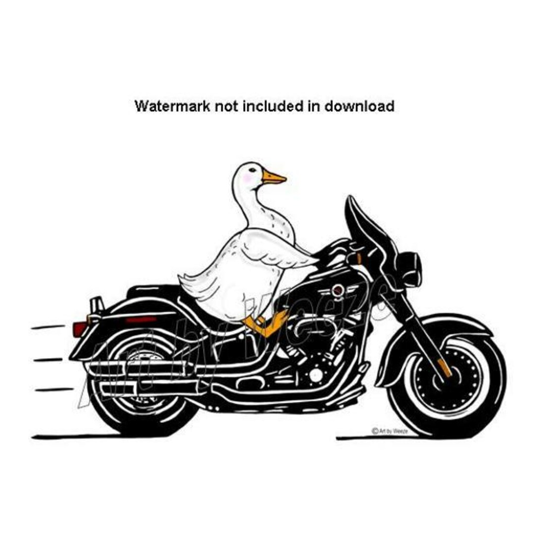 Printable Duck, Duck Riding Motorcycle, Duck, Instant Download, Duck ...