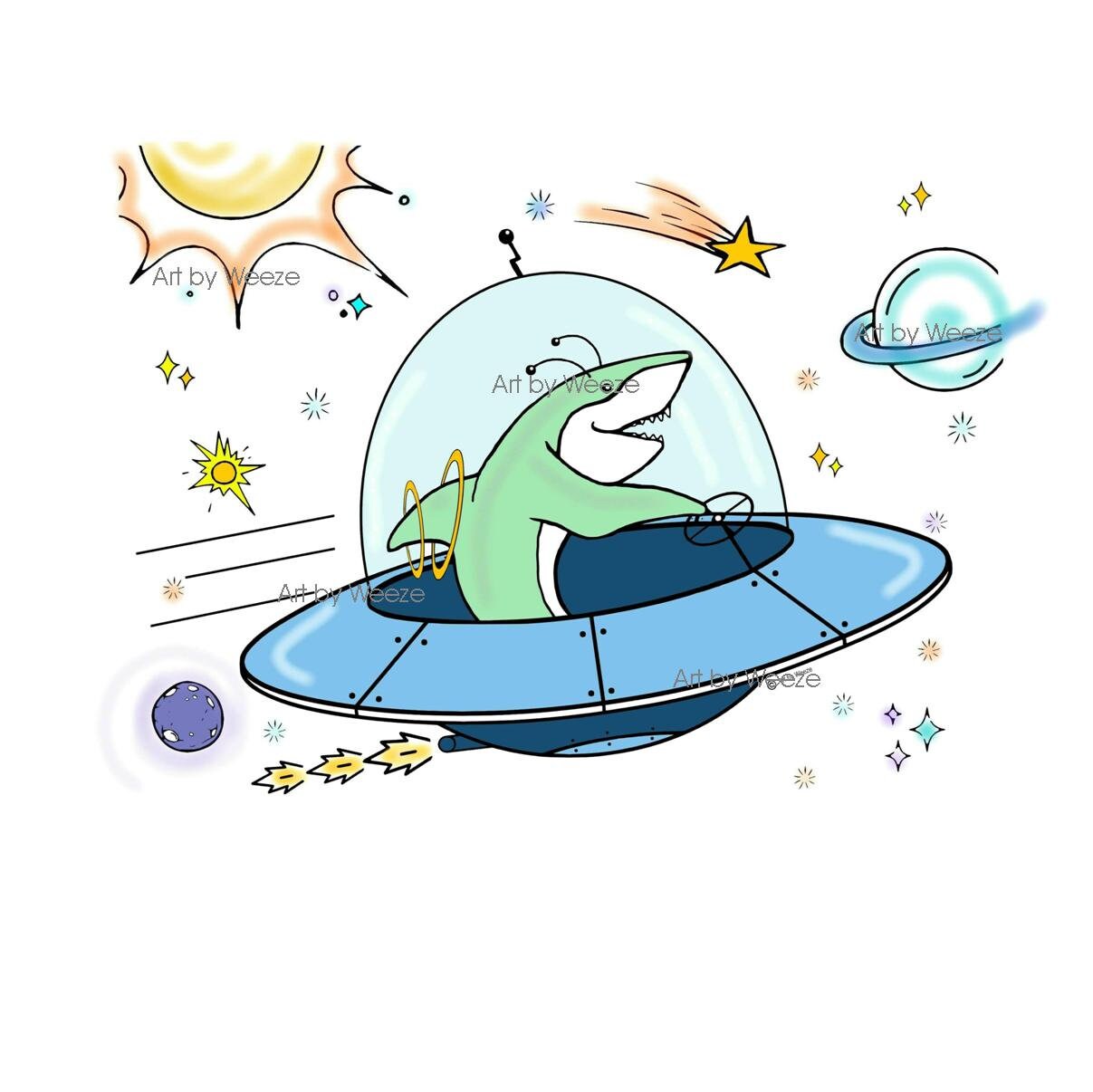 Printable Space Shark Art, Extraterrestrial Shark, Shark, Space Ship ...