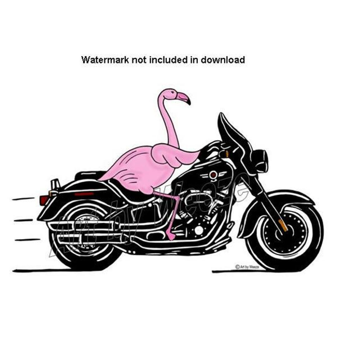 Printable Flamingo Art, Flamingo Riding A Motorcycle, Pink Flamingo ...