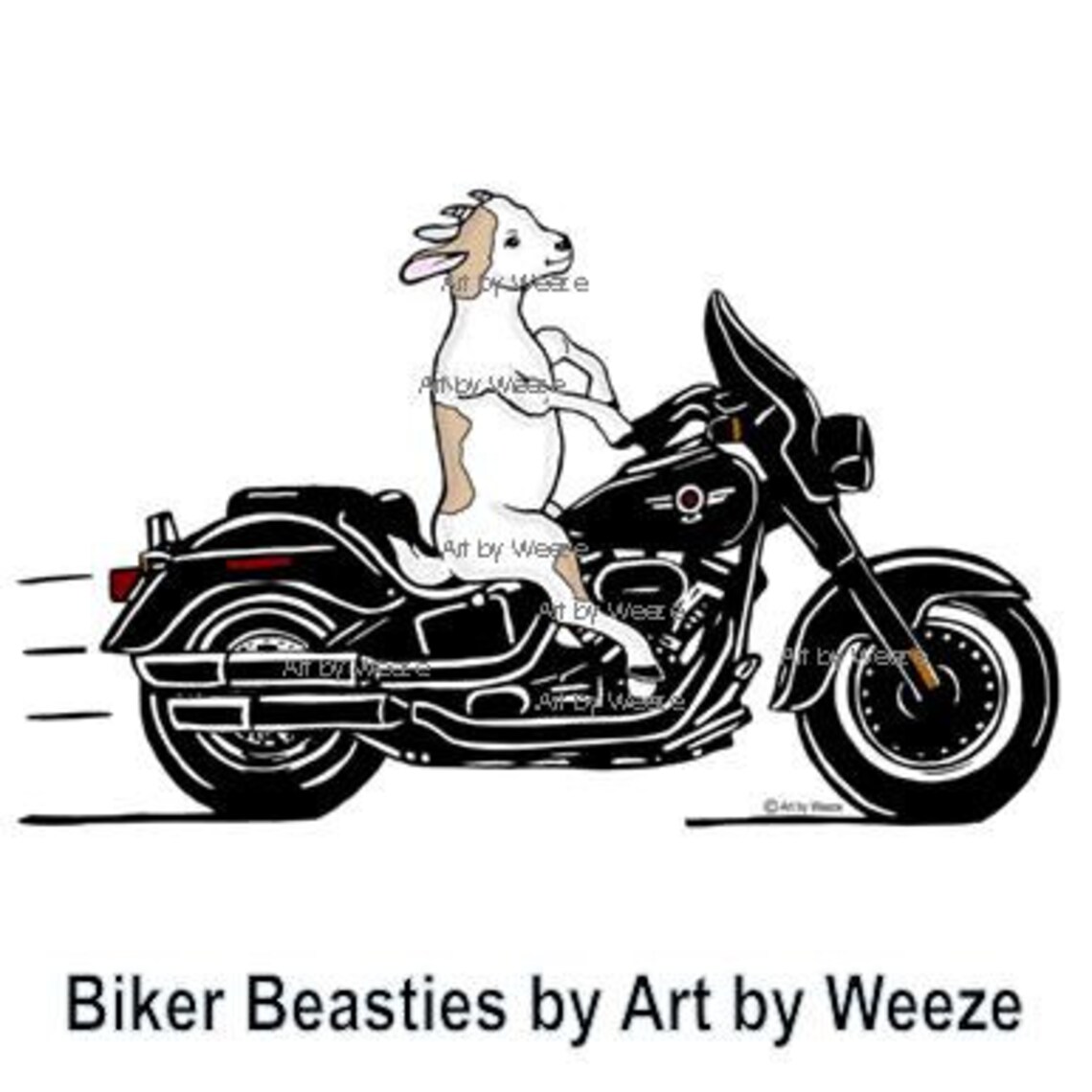 Printable Goat, Goat on Motorcycle, White and Tan Goat, Instant ...