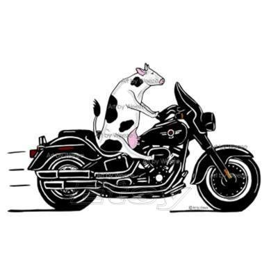 Cow Riding A Motorcycle, Black and White Cow Art, Cow Cartoon Art ...