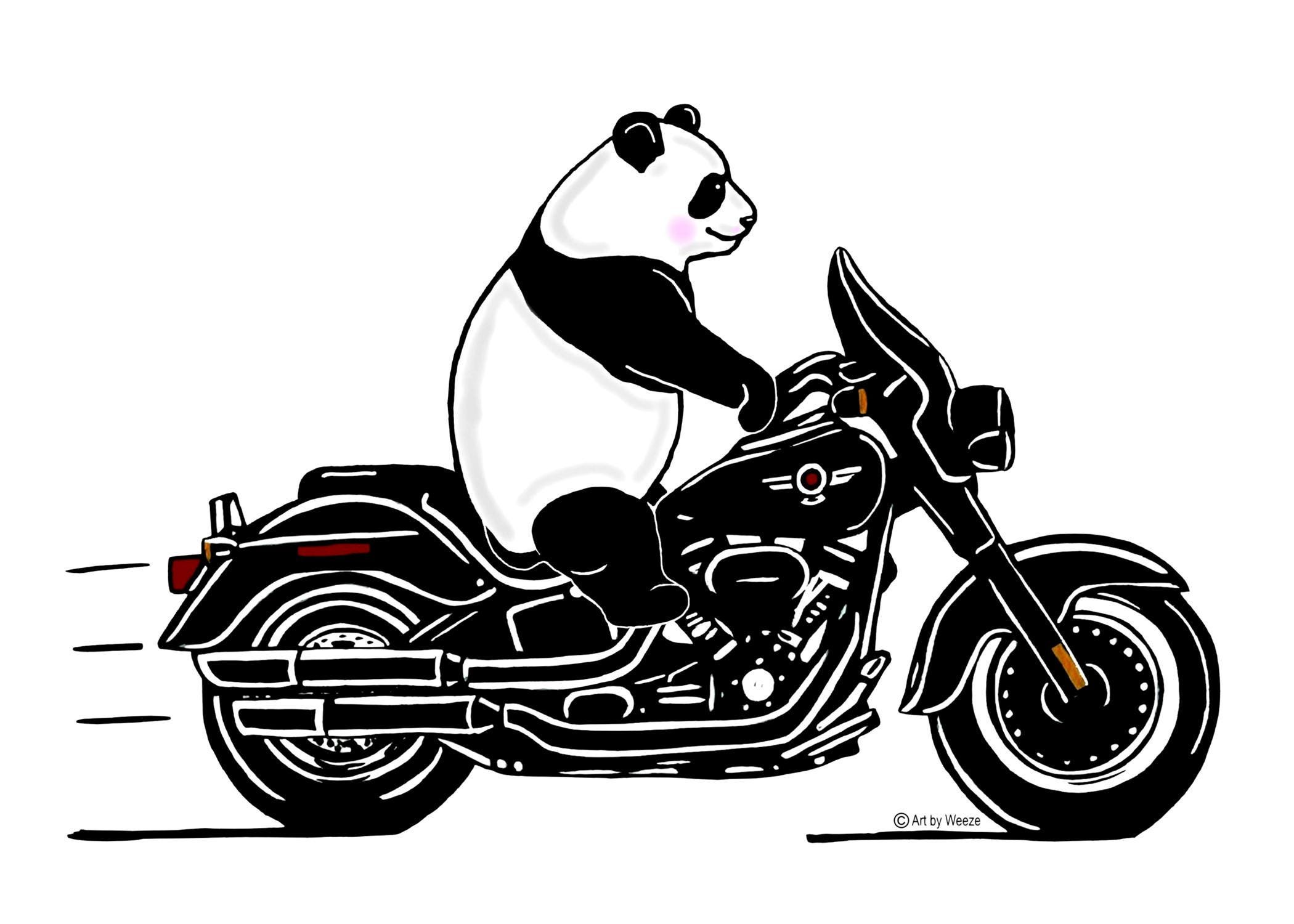 Printable Panda, Panda on Motorcycle, Panda, Instant Download, Panda ...