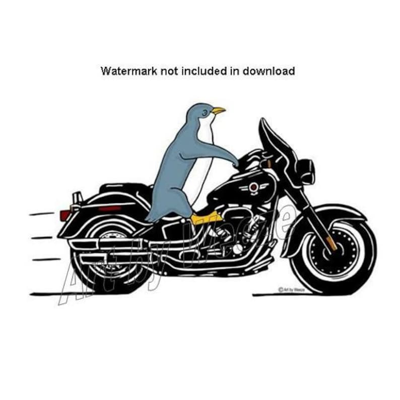 Penguin, Penguin on Motorcycle, Instant Download, Penguin, JPEG, Funny ...