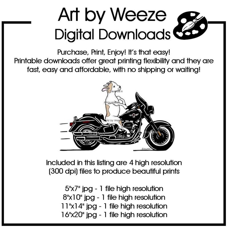 Printable Goat, Goat on Motorcycle, White and Tan Goat, Instant ...
