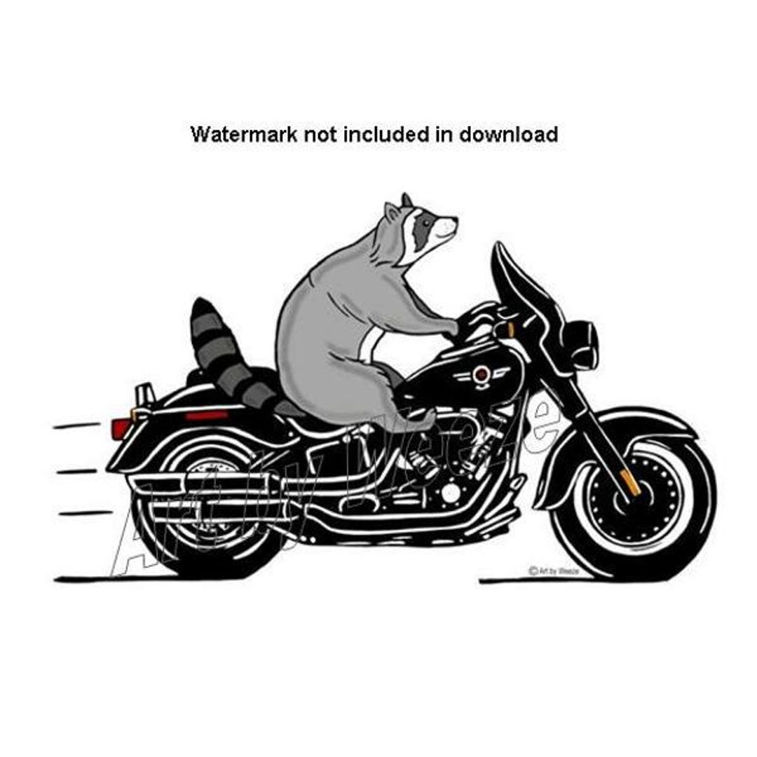 Printable Raccoon, Raccoon on Motorcycle, Raccoon, Instant Download ...