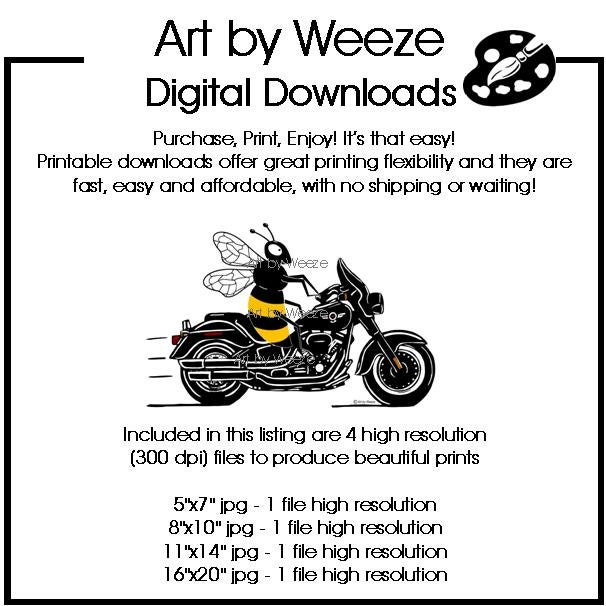 Printable Bee Art, Bee Riding A Motorcycle, Honey Bee, Apiarist Gift ...