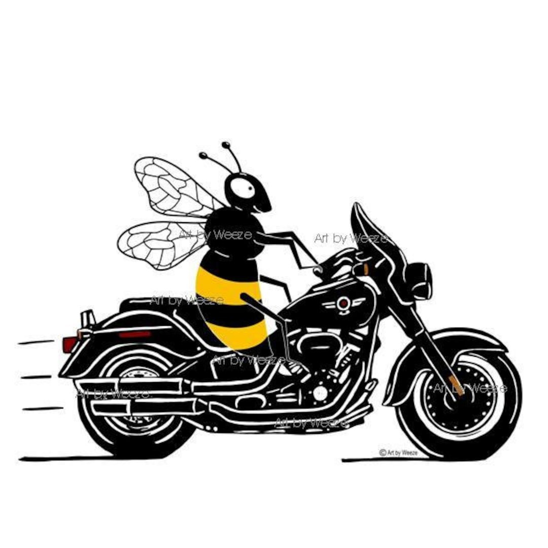 Printable Bee Art, Bee Riding A Motorcycle, Honey Bee, Apiarist Gift ...