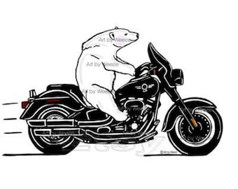 Bear Riding Motorcycle Print - Etsy