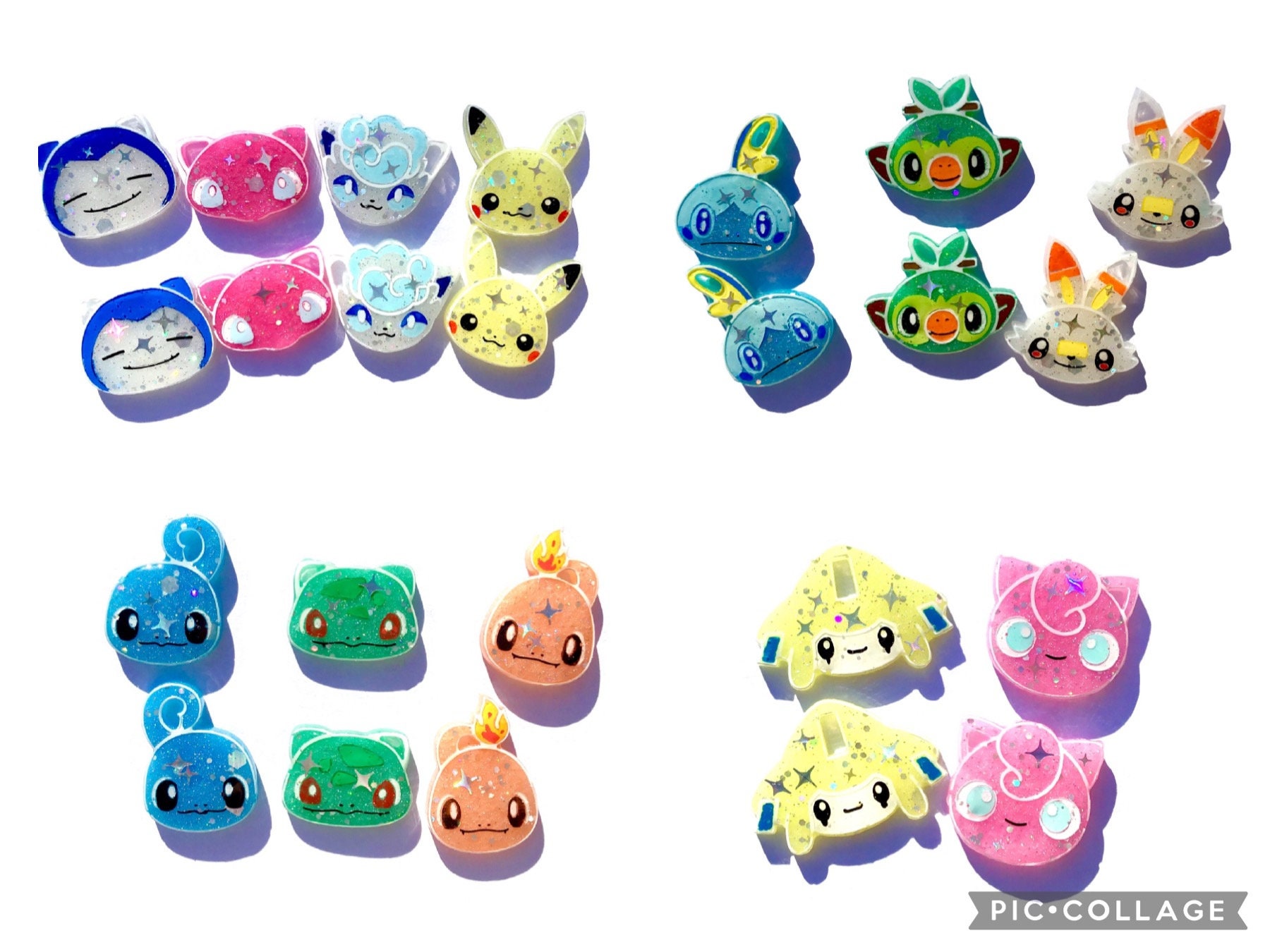 Super Shiny Poke Monster Pin Badges Bio Resin Glitter - Etsy