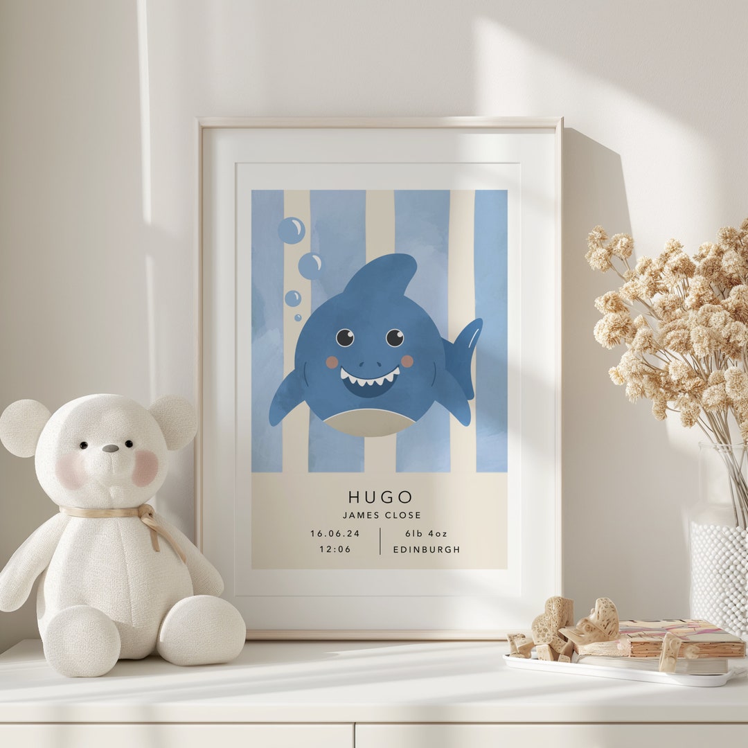 Hello Shark | Nursery Print | Personalised Art | Baby Print | Nursery ...