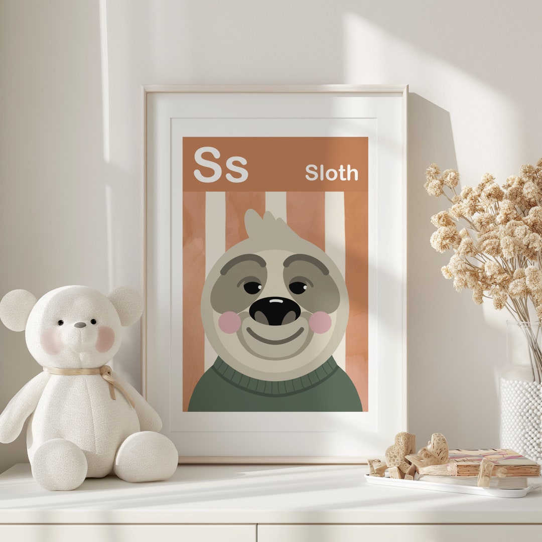 S for Sloth | Animal Alphabet Print | Animal | Dog | Nursery | Playroom ...