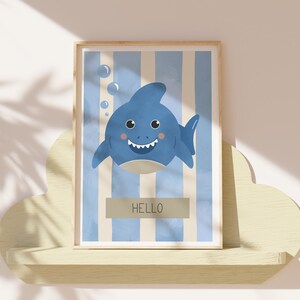 Hello Shark | Nursery Print | Personalised Art | Baby Print | Nursery ...