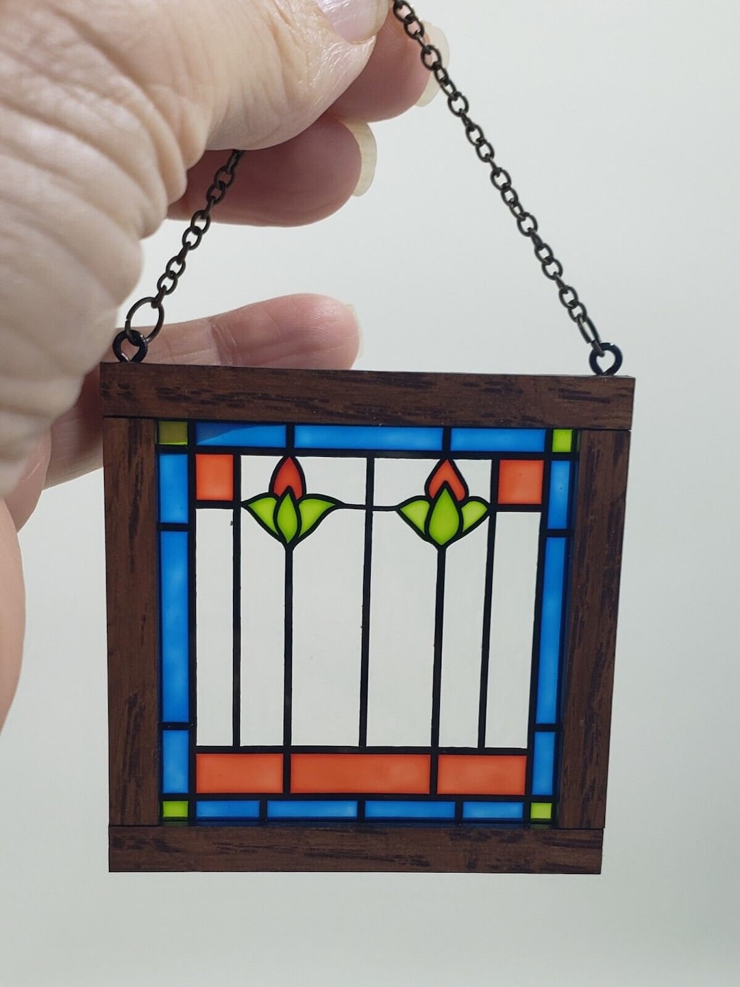 Dollhouse Miniature Stained Glass Window Hanging 1:12 Scale Artisan ...