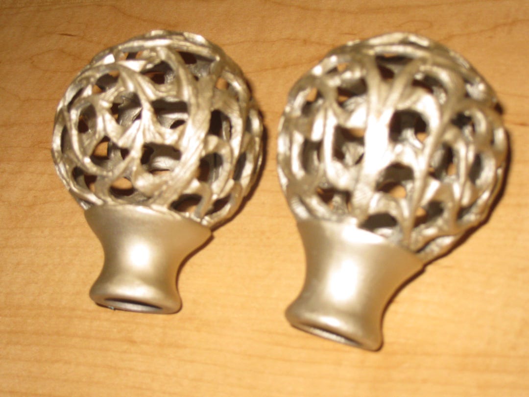 FILIGREE METAL SILVERTONE Rod Finials Round Ball 3 1/4" High to Middle ...