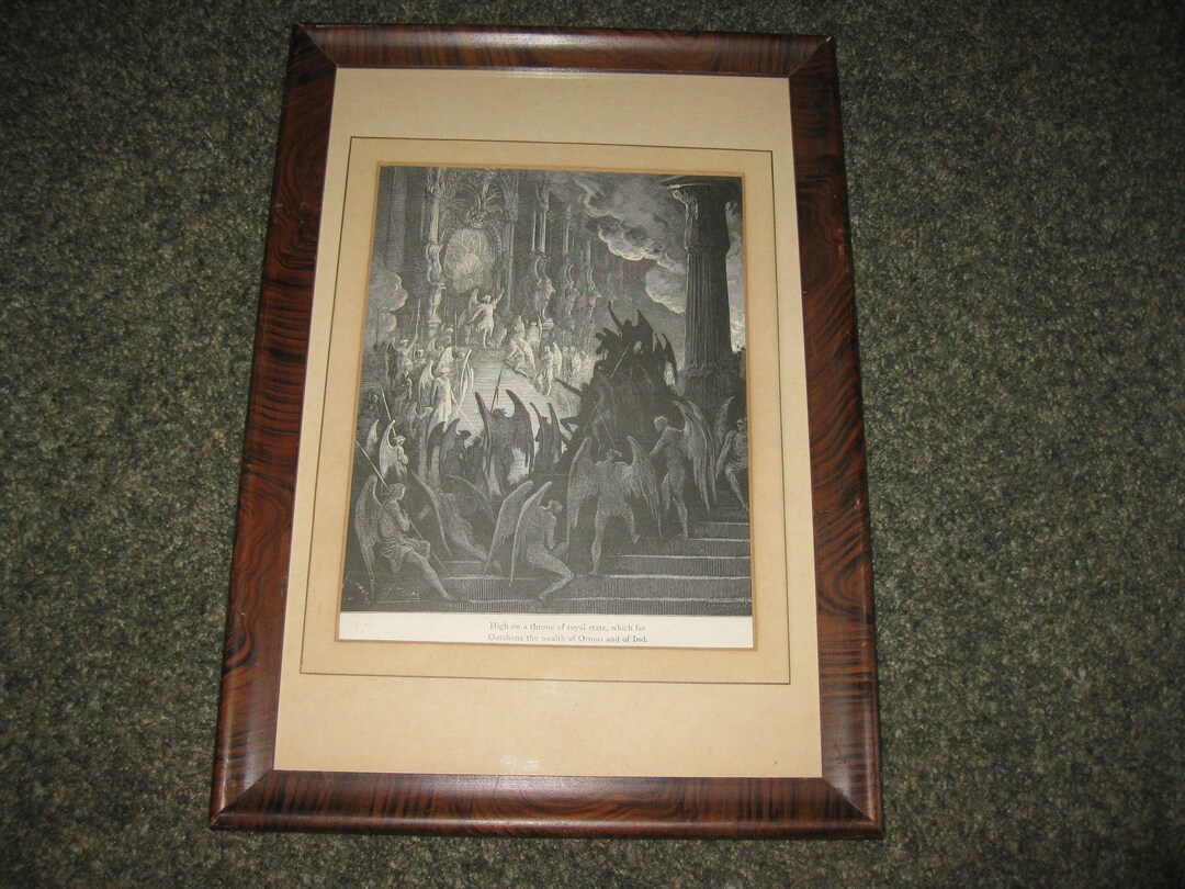 GUSTAVE DORE ENGRAVING Illustration 1890s Paradise Lost high on the ...