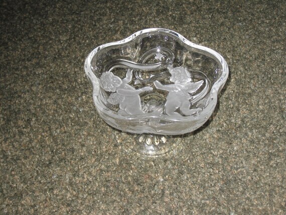SMALL GLASS COMPOTE Footed Cherub Dish 3 1/2" High 5 … - Gem