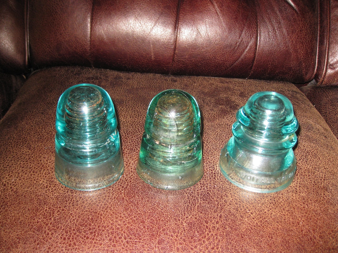 THREE AQUA BLUE Glass Insulators Whitall Tatum Co. #1 & Two With No ...