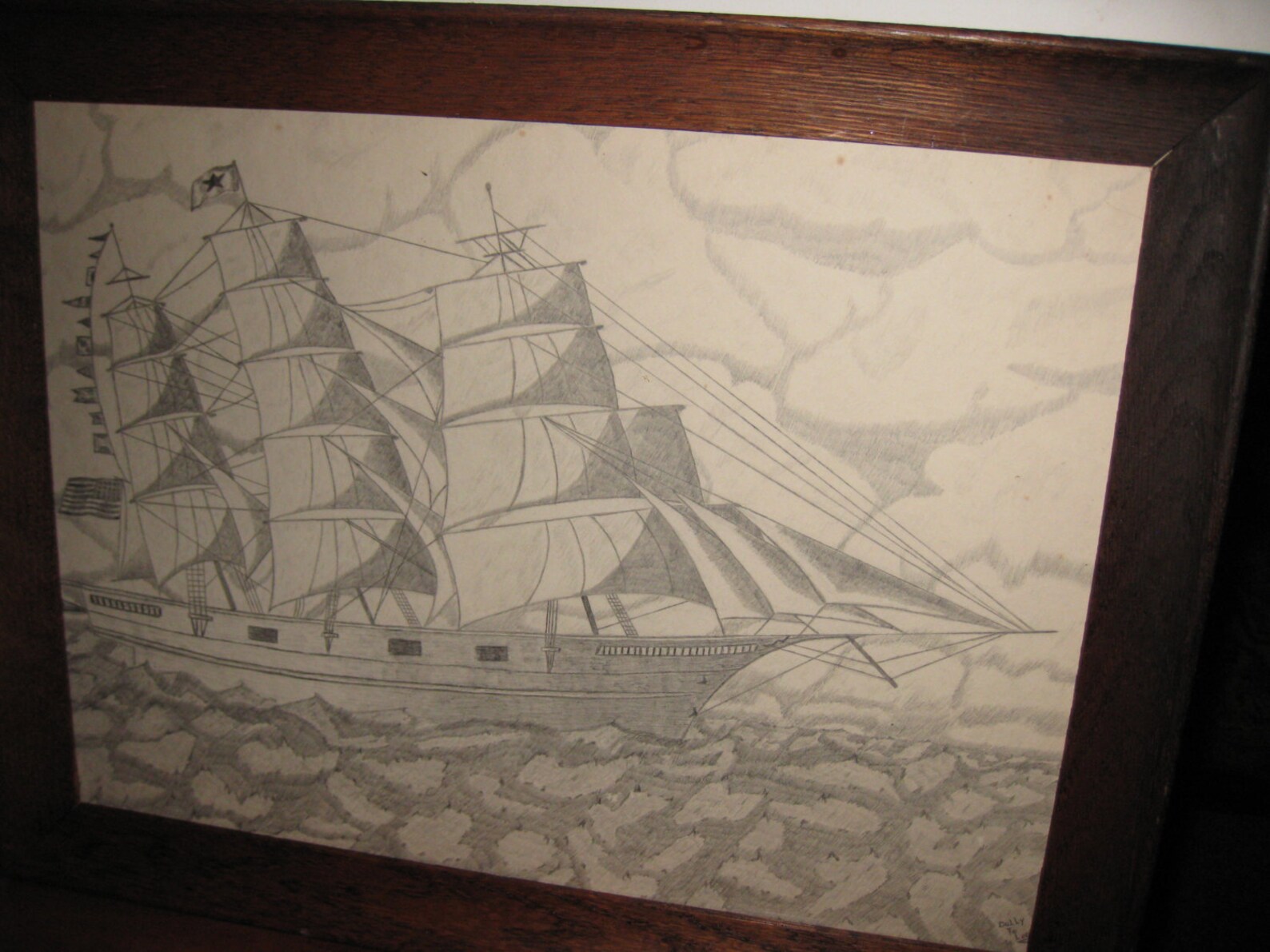 VINTAGE CLIPPER SHIP Pencil Drawing Ship With Flags on Mast | Etsy