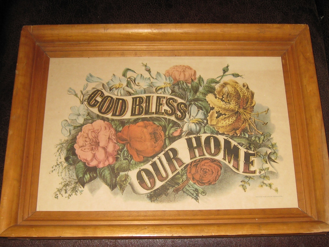 GOD BLESS OUR Home Framed Reproduction Print Currier and Ives in ...