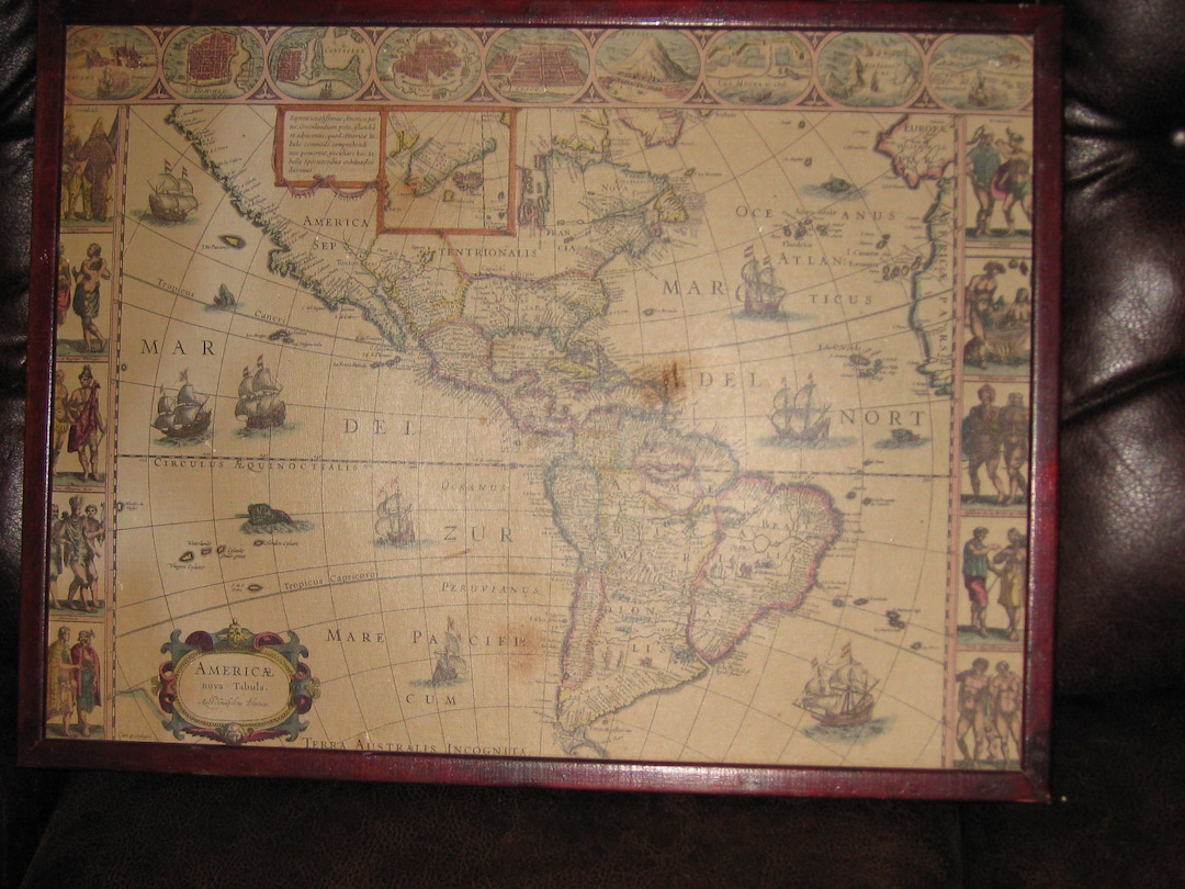 VINTAGE MAP AMERICA Mounted on Wood in Wood Frame 18 1/2" X 24 1/2 ...