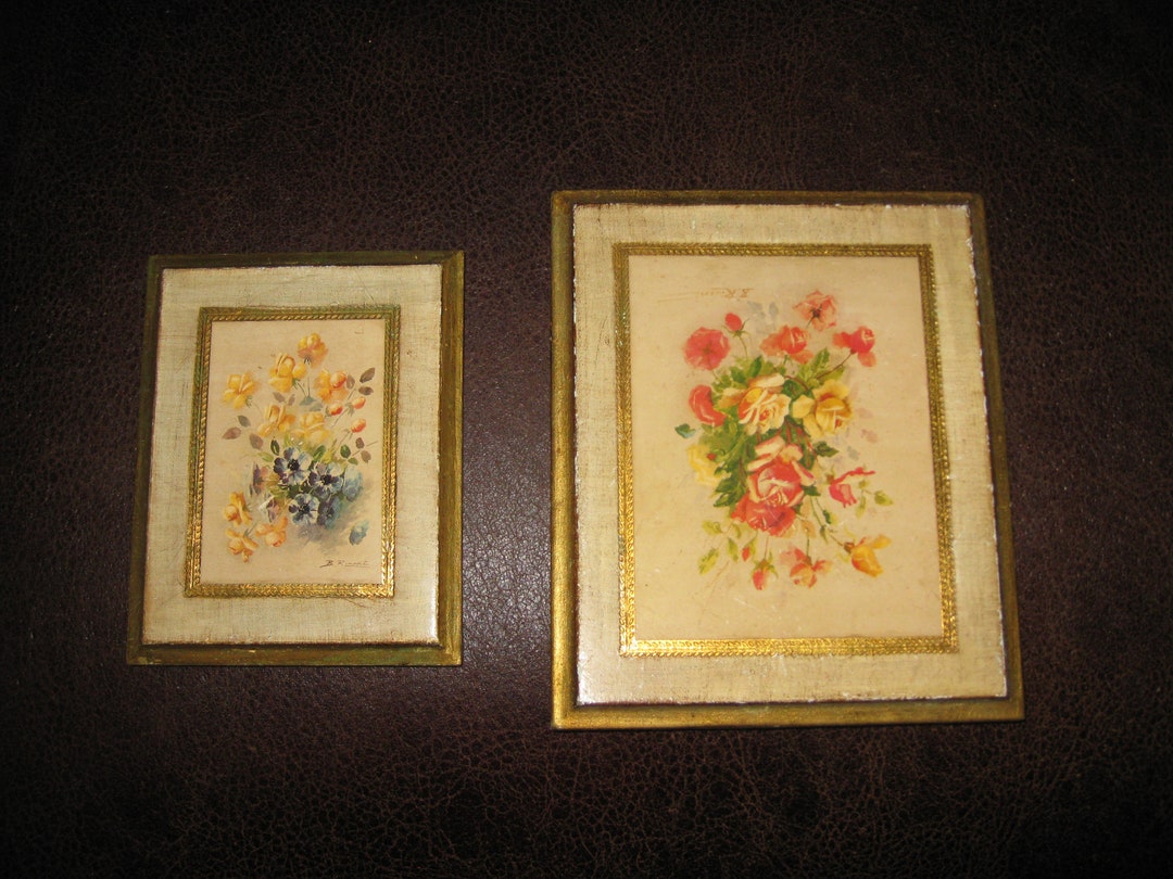 MADE IN ITALY (2) Small Wooden Wall Plaques B. Riasni Floral Art Print ...
