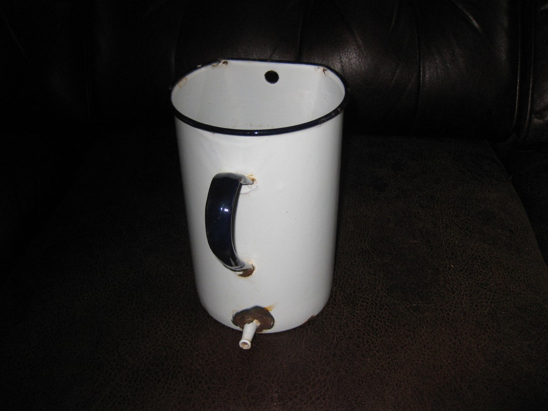 ENAMELWARE MEDICAL IRRIGATOR White With Blue Trim 7 1/4 X 5 X 4 1/2 no ...
