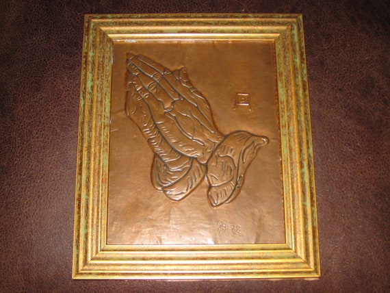 COPPER PRAYING HANDS Relief Design Religious Art Signed J.B. | Etsy