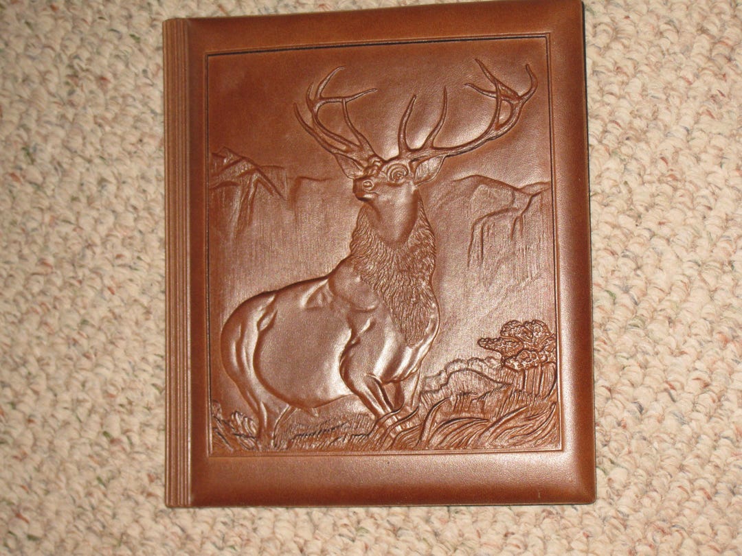 VINYL EMBOSSED BUCK Small Folio/cover 7 1/2" X 8 3/4" Brown Vintage ...