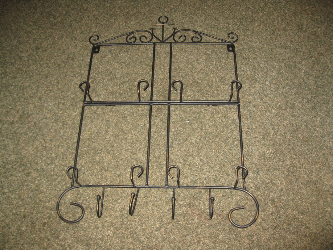 METAL WALL SHELF Cup Plate Display 17 1/2" X 21" Four Bottom Hooks ...