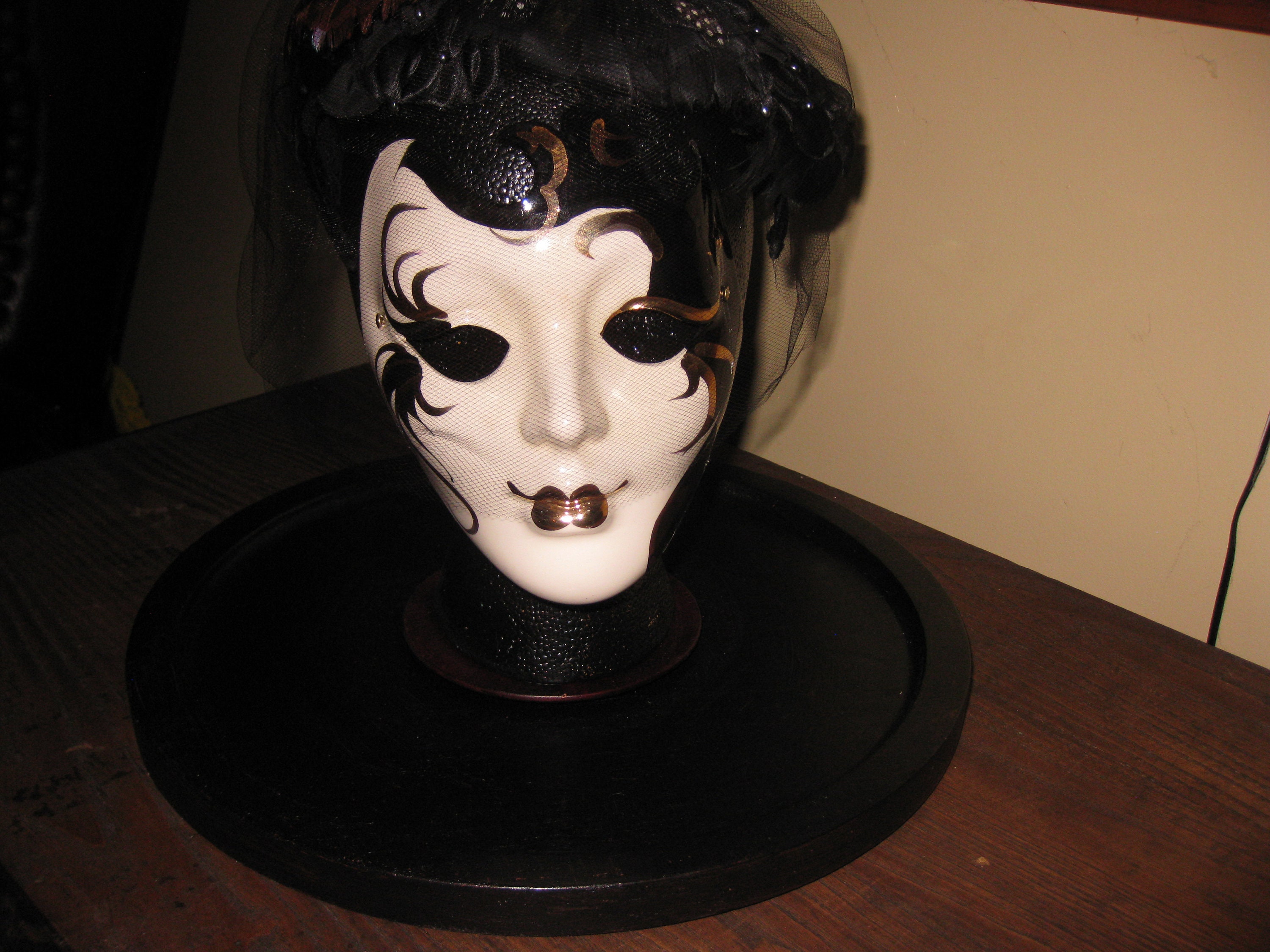 STYROFOAM HEAD With Mardi Gras Ceramic Mask Antique Feather | Etsy