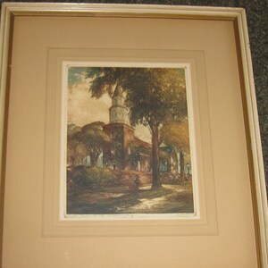 BRUTON PARISH CHURCH Color Etching Framed and Hand Signed A F Mettel ...
