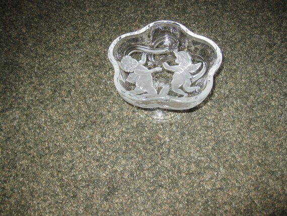SMALL GLASS COMPOTE Footed Cherub Dish 3 1/2" High 5 … - Gem