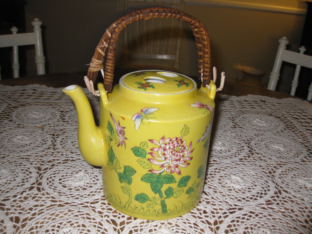 ANTIQUE Teapot-gimbels Decorated in Hong Kong Yellow With Butterflies ...