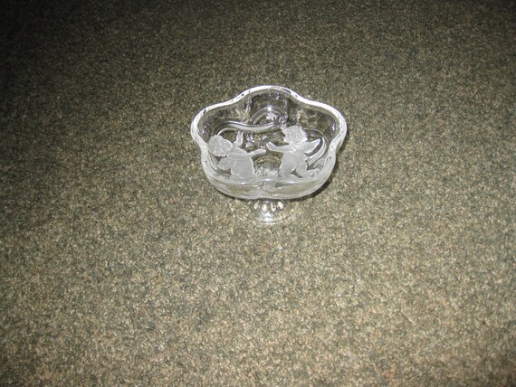 SMALL GLASS COMPOTE Footed Cherub Dish 3 1/2" High 5 … - Gem
