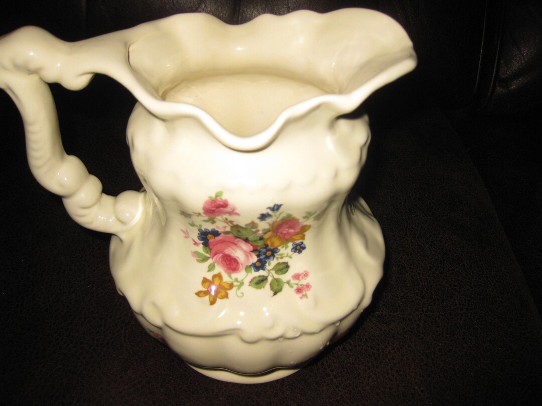 ATHENA POTTERY CALIFORNIA Pitcher Floral Design on off White Background ...