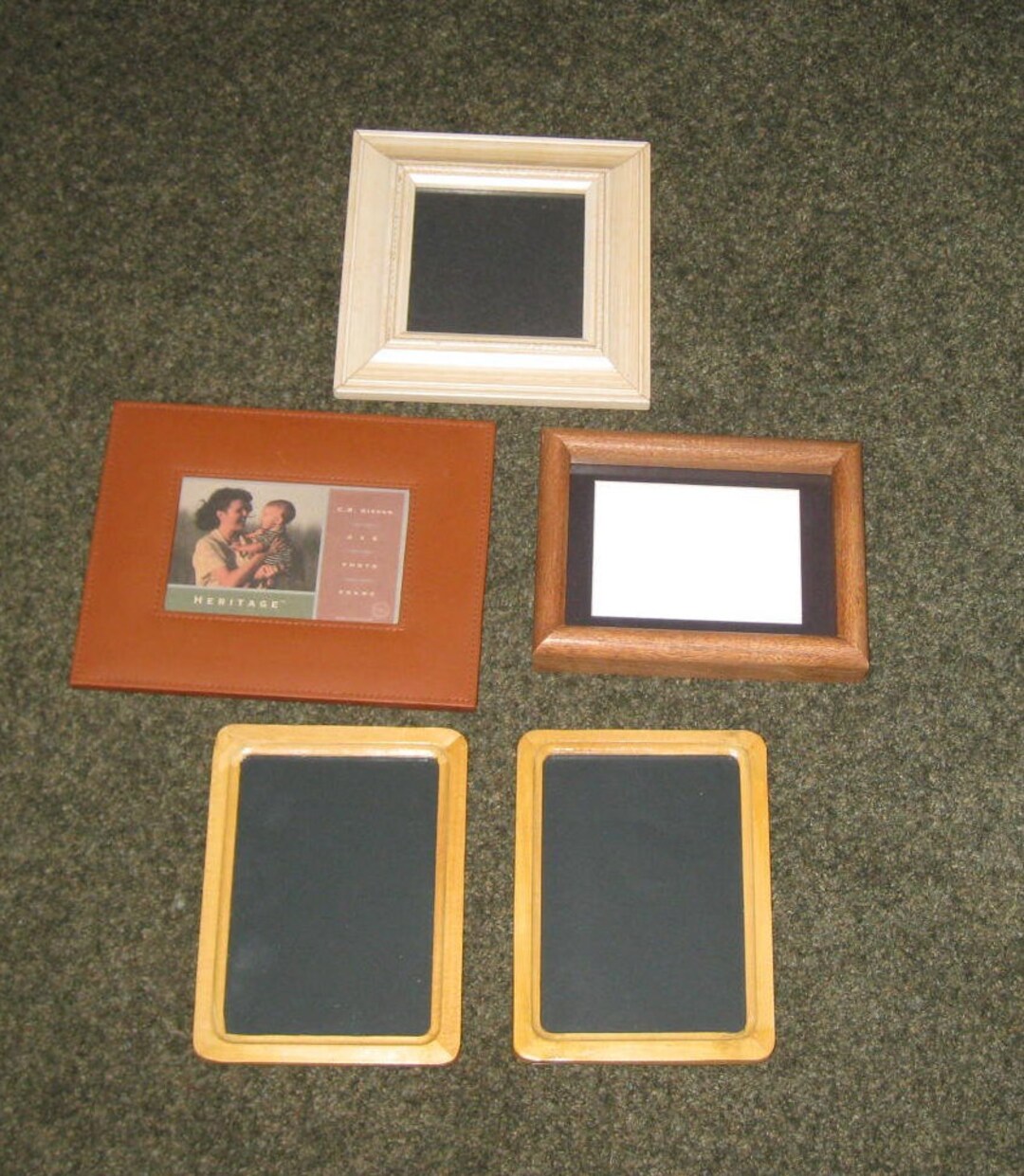 FIVE PICTURE FRAMES Gibson Faux Leather Covered, Two Natural Wood One ...