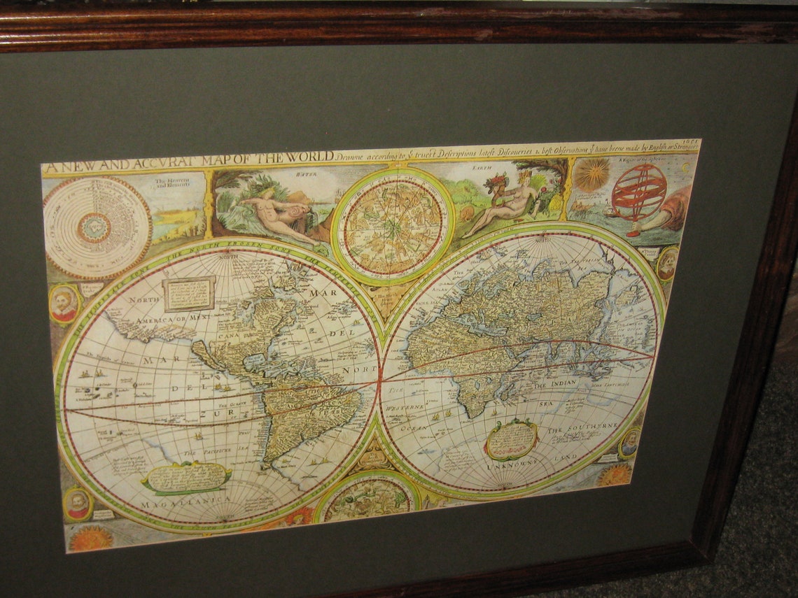 MAP of THE WORLD Framed Vintage a New and Accrvat Map of - Etsy