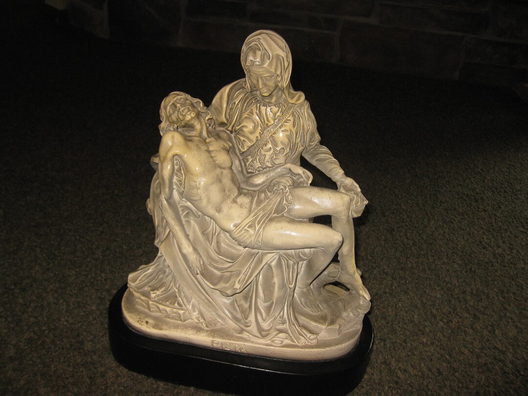 PIETA PLASTER STATUE 15 1/4" X 12 1/2" X 7" Antique Grey Finish Black ...
