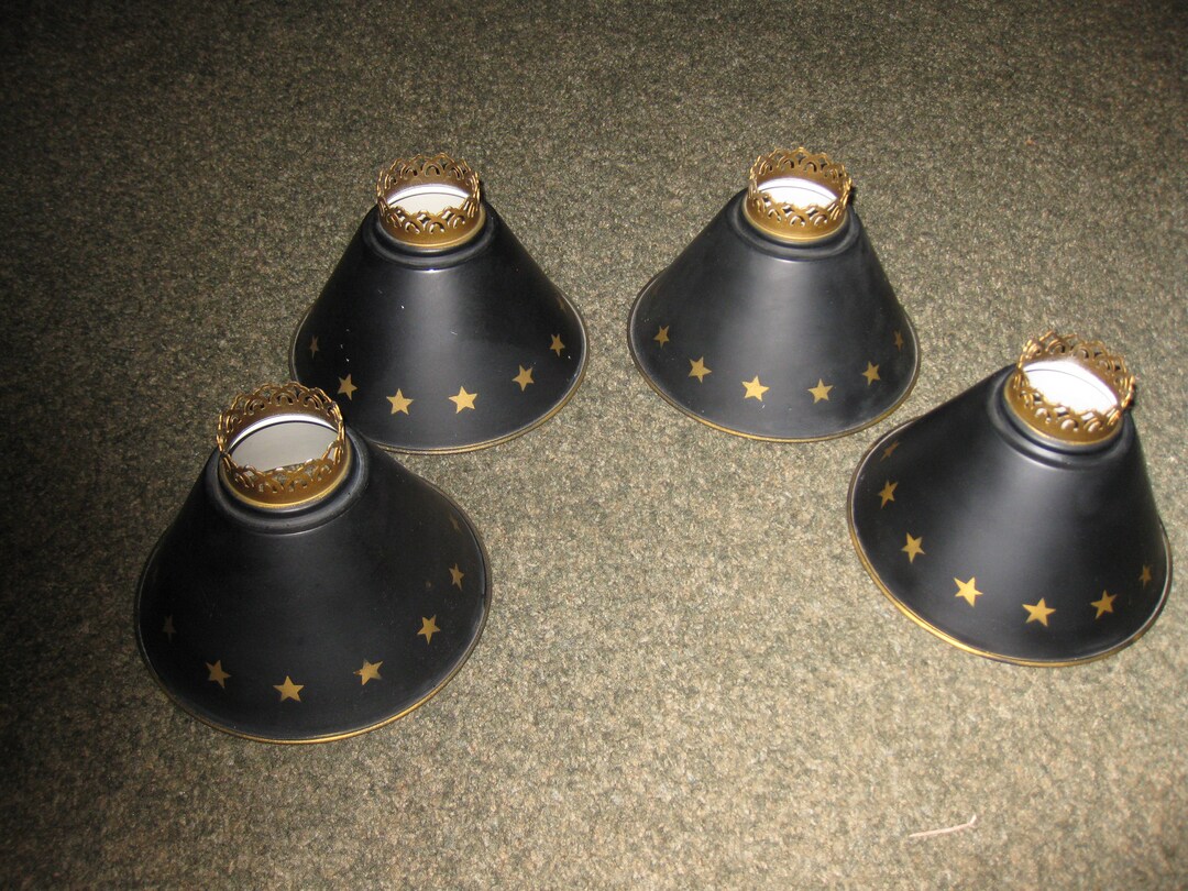 TOLE HURRICANE SHADE Four Metal Light Covers Black Background Gold ...