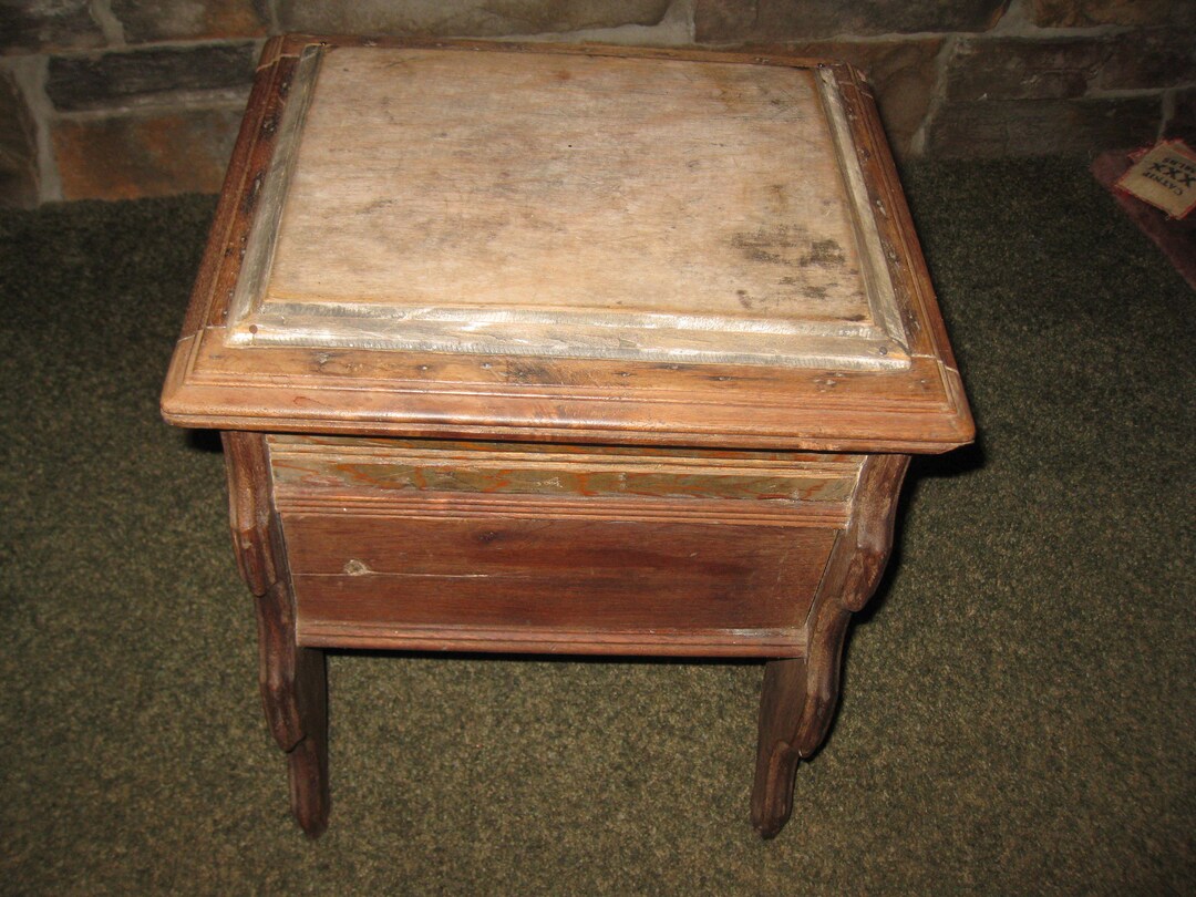 VICTORIAN SEWING STOOL Wooden Storage Hinged Lid Measures 16 1/2" High ...