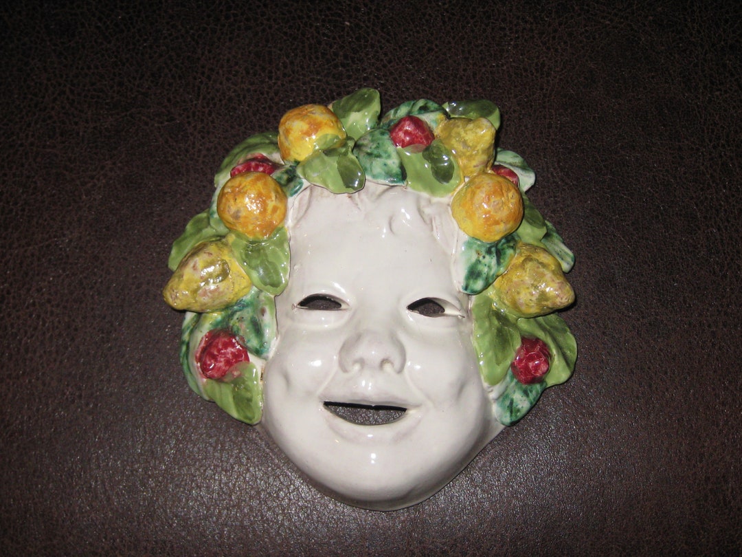 BABY FACE SURROUNDED by Fruit White Ceramic Face With Raised Fruit ...