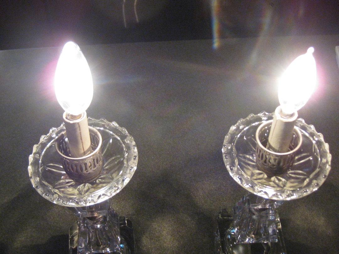 ART DECO CRYSTAL Block Cube Boudoir Lamps 15" Tall to Bulb 9 1/2" Tall ...