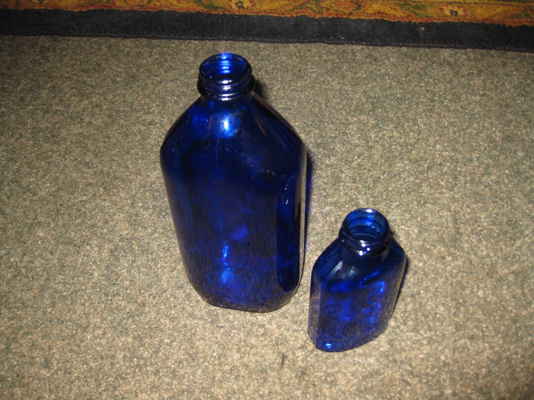 COBALT BLUE MILK of Magnesia Bottles One 9" High Embossed Bottom Made ...
