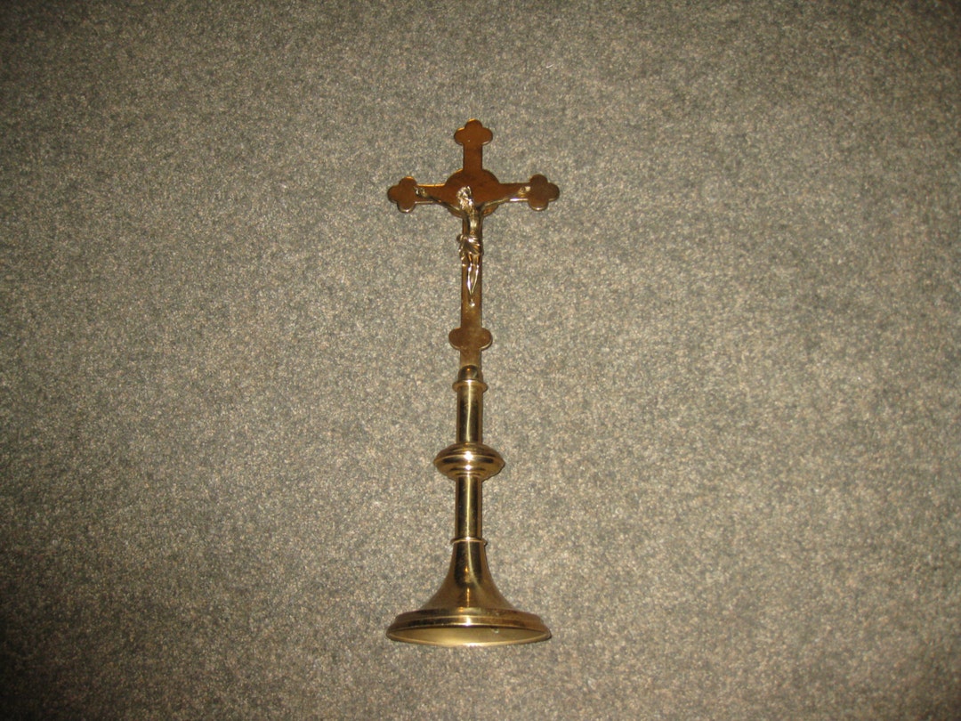BRASS 20" TALL STANDING Antique Church Cross Chapel Cross 20" X 7" From ...