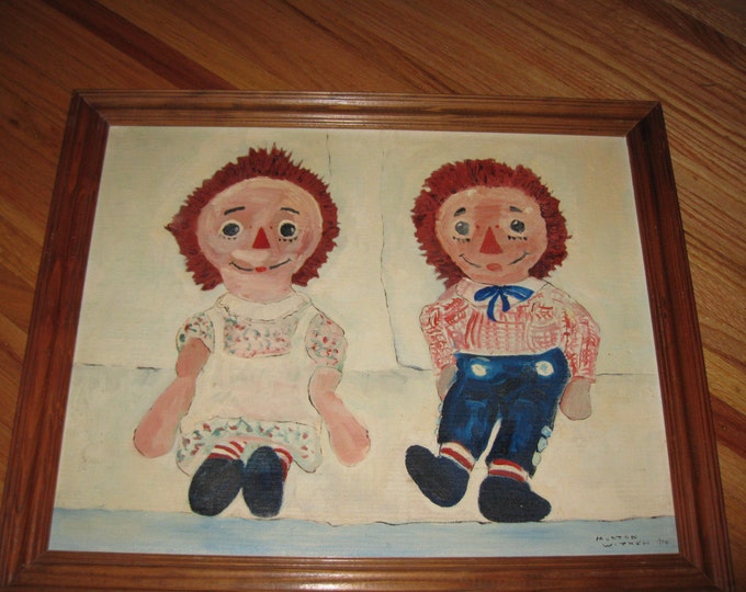 RAGGEDY ANN and ANDY Original Painting 1970 Morton Witken Wood Frame ...